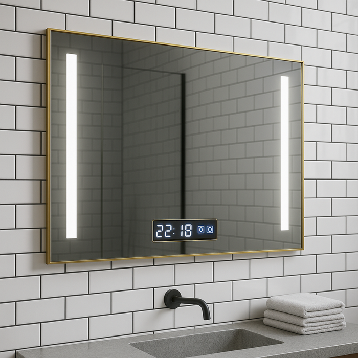 ☑️Oglindă Baie LED 3CCT cu Funcție Antiaburire și Ramă Aurie Tolox, 12W ...